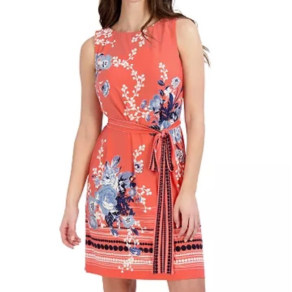 Sandra Darren | Dresses | Sandra Darren Floral Belted Sheath Mini Dress ...